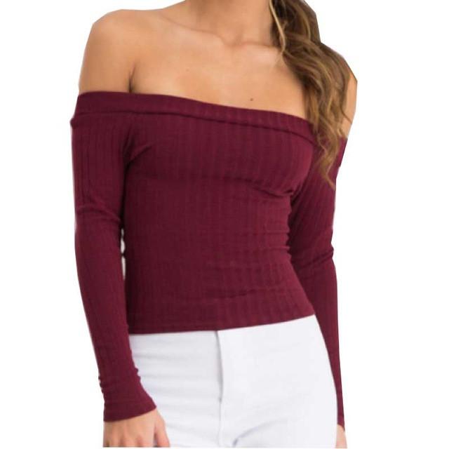 Sexy Off Shoulder Women Knitted Sweater Tops Autumn Winter Pullover Cr