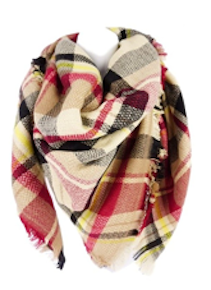 Many Colors Checkered Plaid Fringe Oversized Scarf Adashofchic