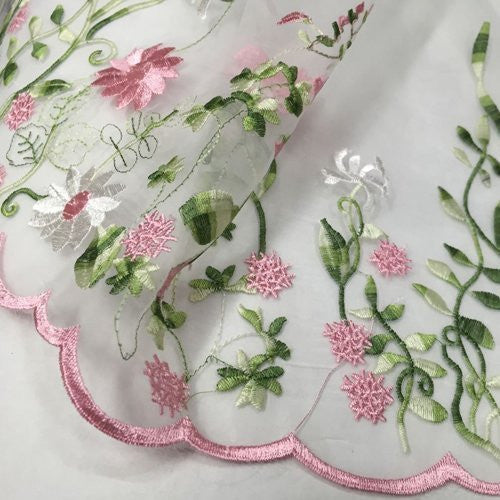 Lace Fabric Organza Pink Flower Embroidery Wedding Fabric 51 Width By