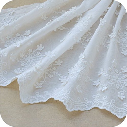 51 Width Ivory White 3d Floral Embroidered Cotton Lace Fabric By The