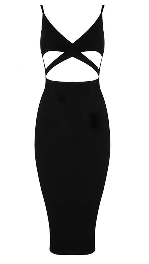 Naomi Sleeveless V Neck Mini Dress Black Sexy Club Cut Out Sheath