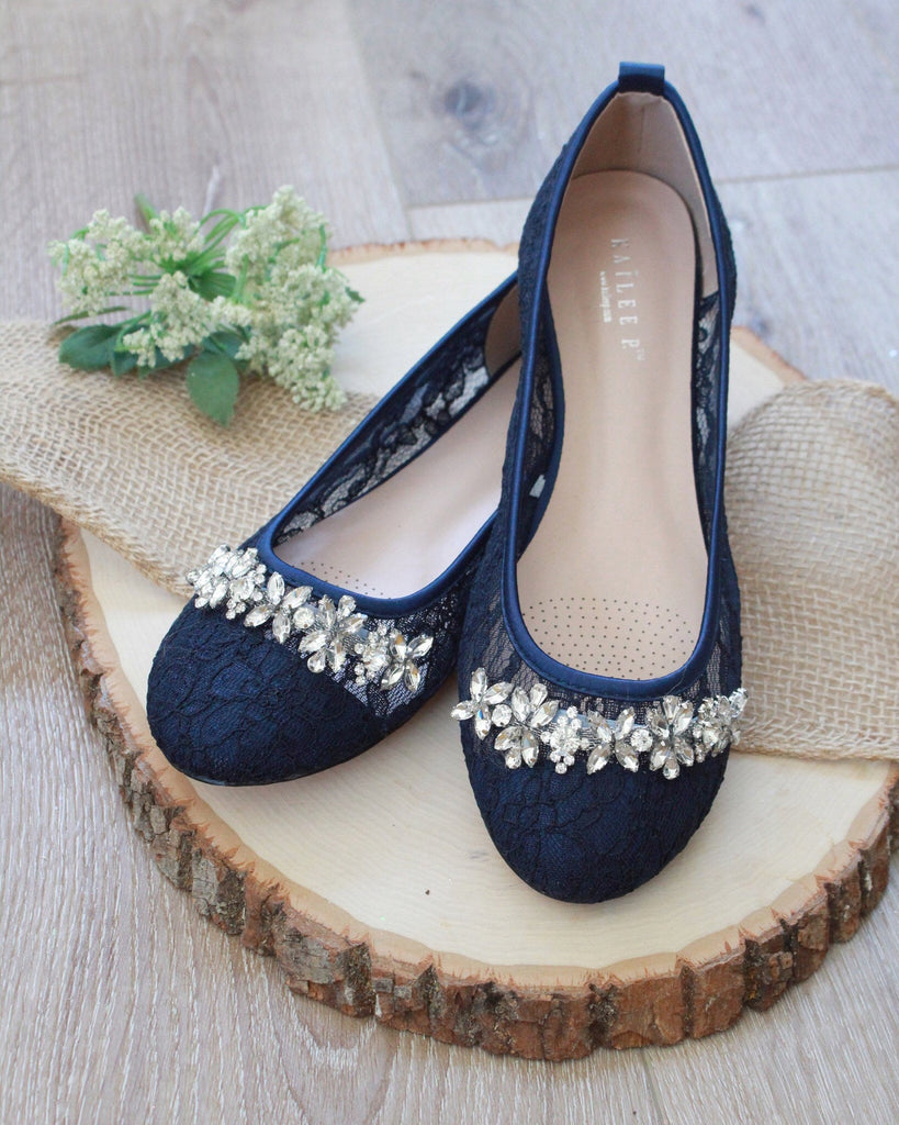 Women Navy Lace Wedding Shoes And Bridesmaids Shoes Something Blue