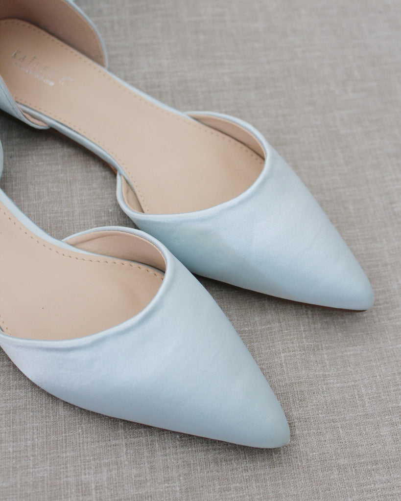 Light Blue Satin Pointy Toe Flats Wedding Shoes Bridal Shoes Bride