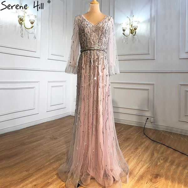 Serene Hill Muslim Pink Luxury Evening Dresses Gowns 2021 A Line