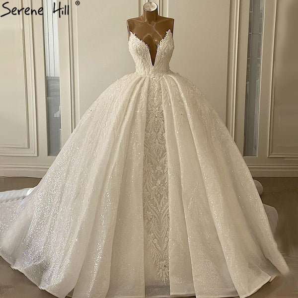 Serene Hill Sexy Lace Wedding Gowns Spaghetti Strap Beaded Bridal