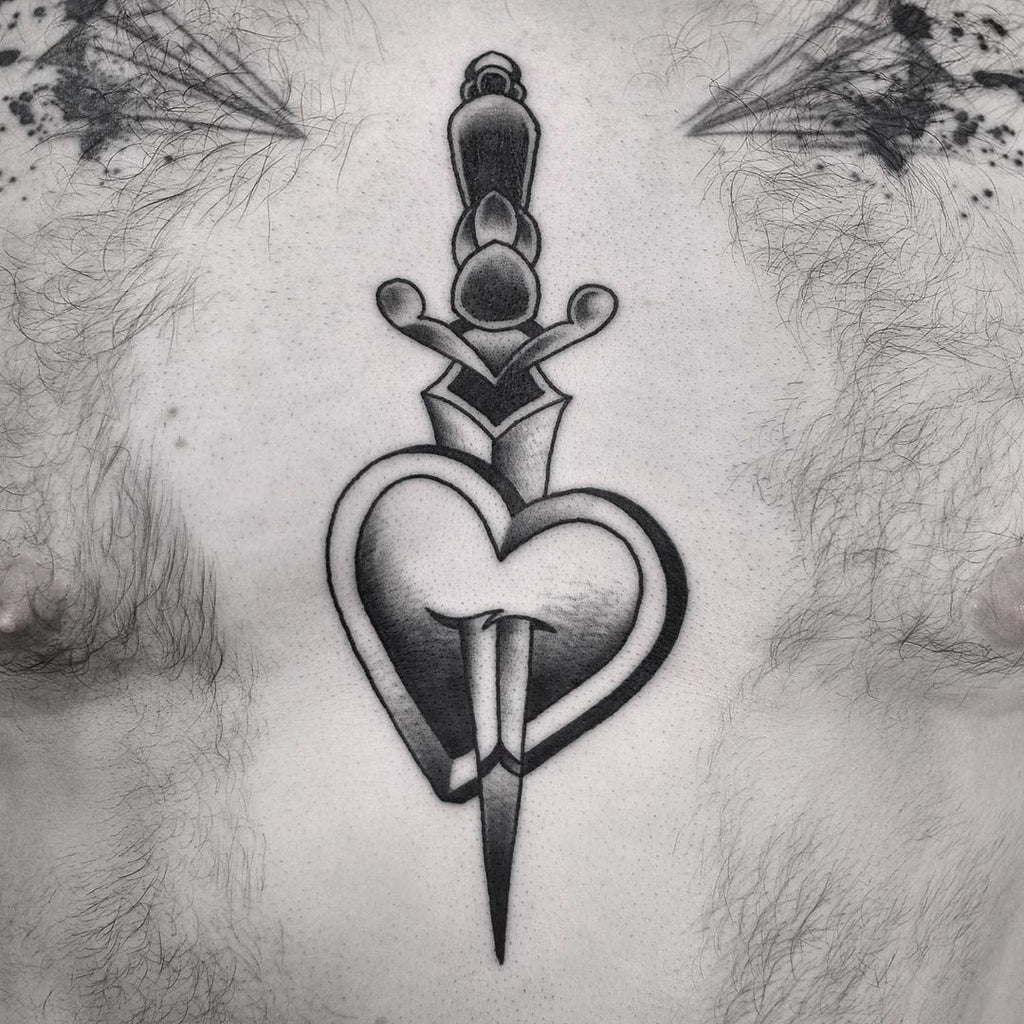 Heart And Dagger Chest Tattoo By Wade Johnston Vic Market Tattoo