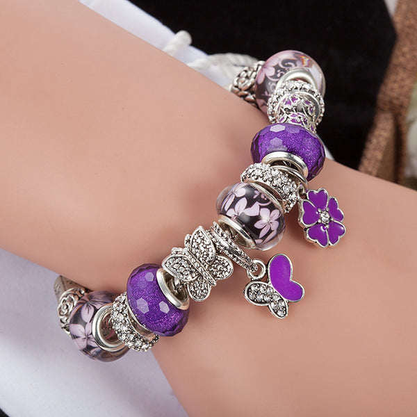 Purple Butterfly Charm Bracelet Femmi Accessories