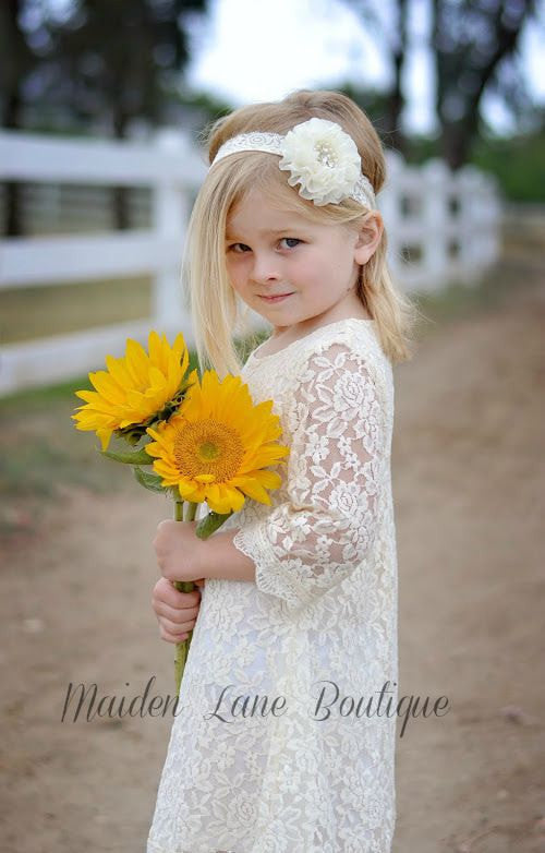 Ivory Lace Flower Girl Dress Maidenlaneboutique