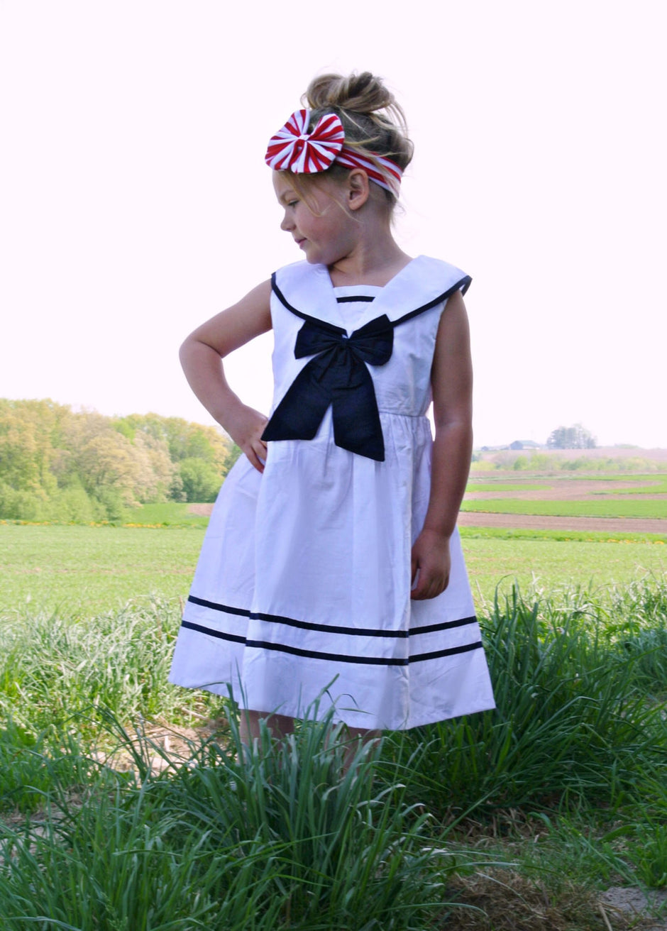 Girls White Nautical Sailor Dress Maidenlaneboutique