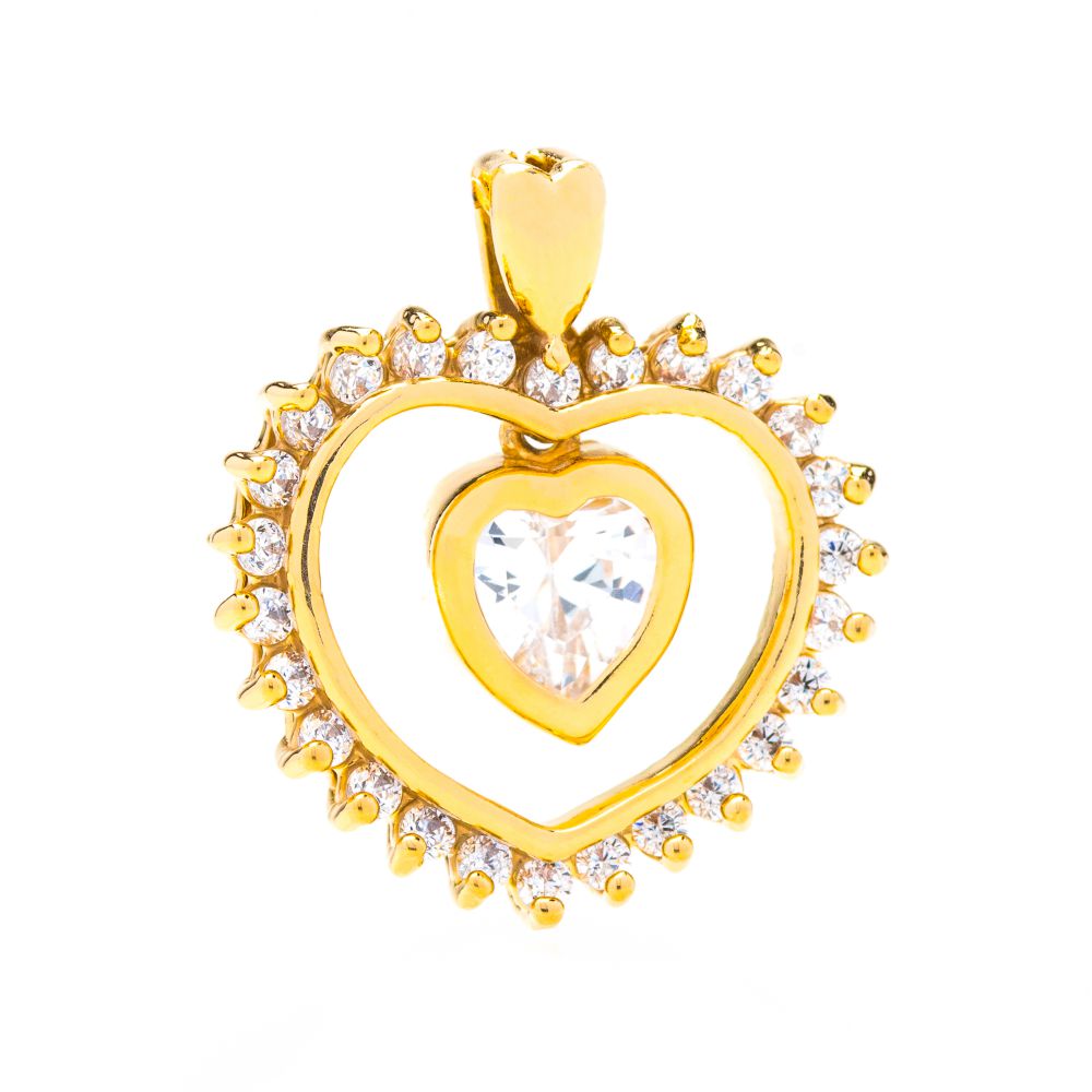 Dangling Cubic Zirconia Heart Necklace 24k Gold Plated Lifetime Jewelry