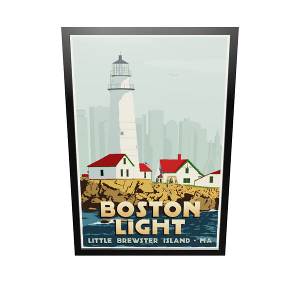 Boston Light Art Print 36 X 53 Framed Travel Poster By Alan Claude