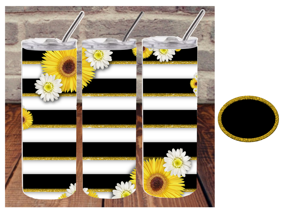 Black White Stripes With Daisy Blank Digital Image For Skinny Tumblers