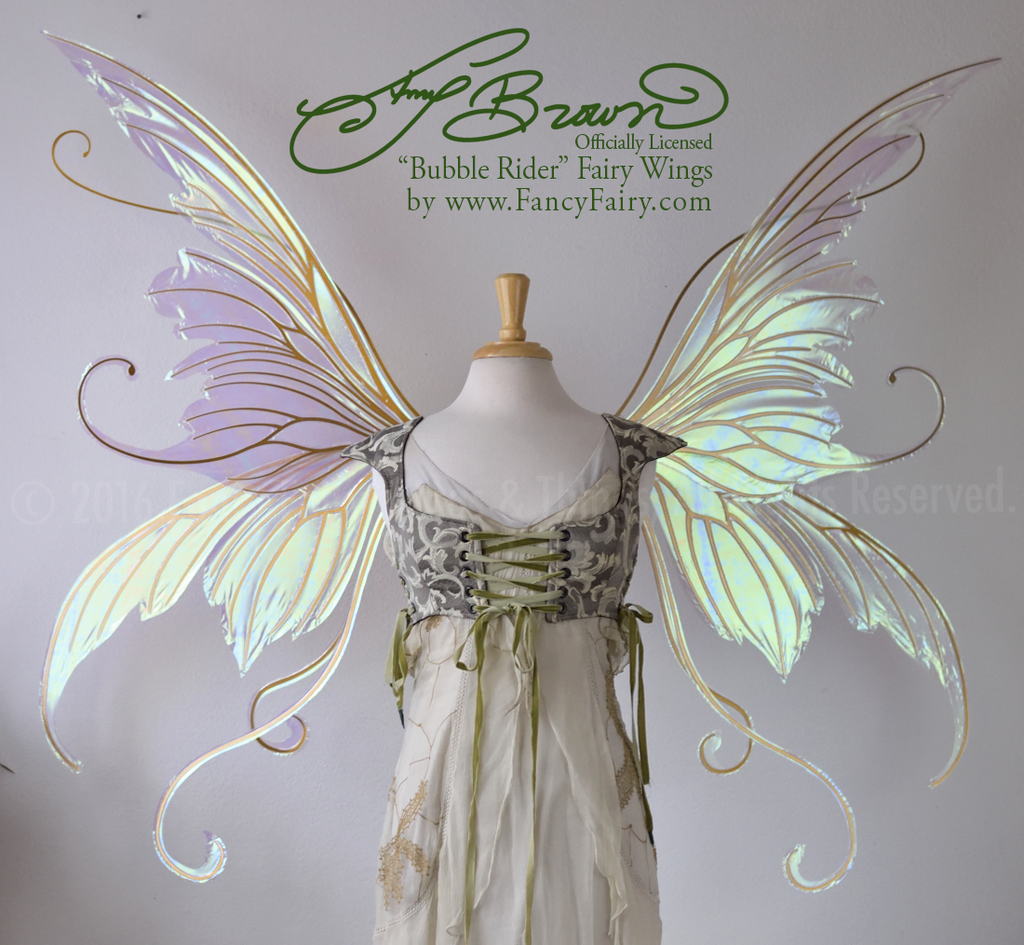 Giant Amy Brown Bubble Rider Iridescent Fairy Wings In Satin White Iri