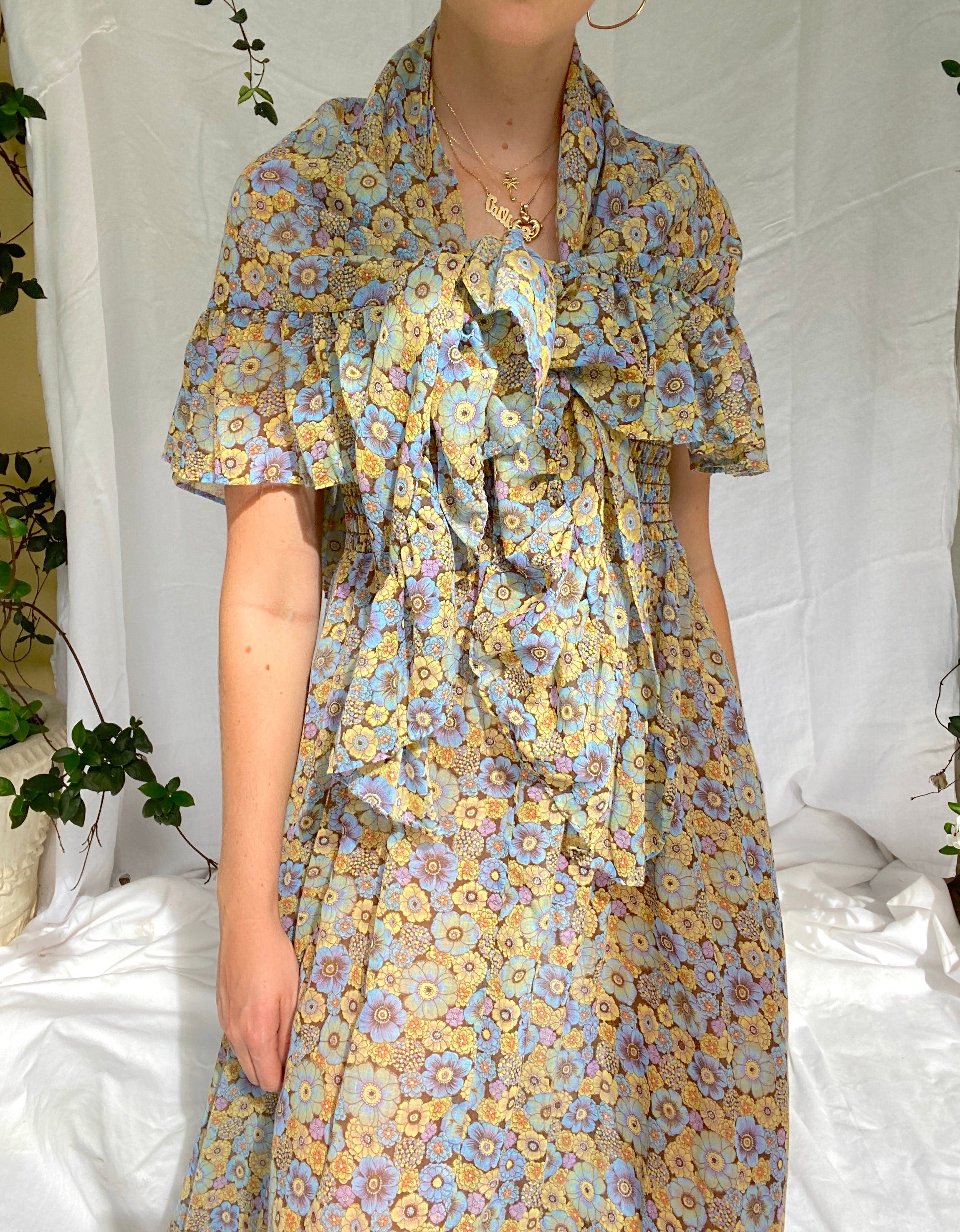 1960s Floral Print Voile Dress With Matching Shawl Eveliina Vintage