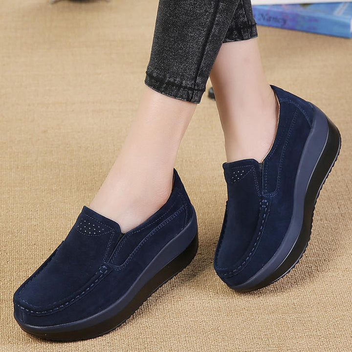 Womens Spring Platform Suede Leather Loafers Hollow Casual Shoes