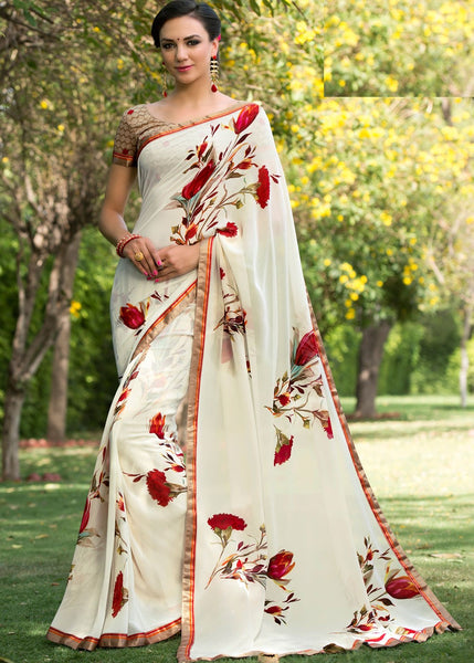 Floral Printed Georgette Saree Lady India