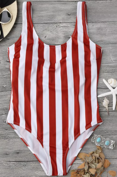 Red Stripe One Piece Swimsuits Lilly Closet