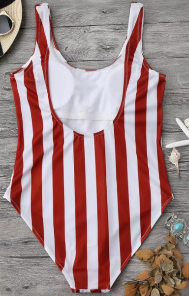 Red Stripe One Piece Swimsuits Lilly Closet