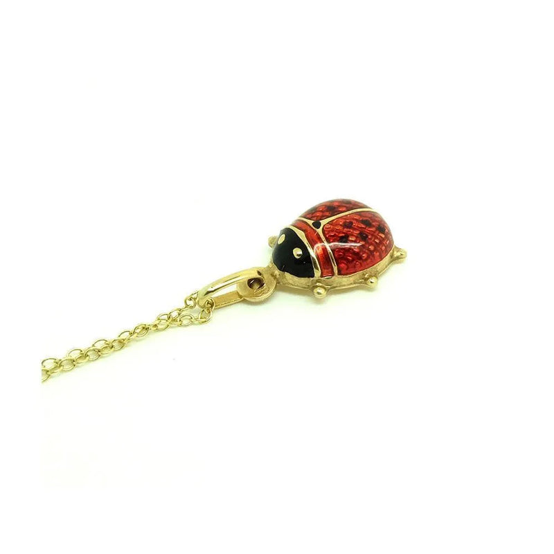 Vintage Ladybird Enamel 9ct Gold Charm Necklace Mayveda Jewellery