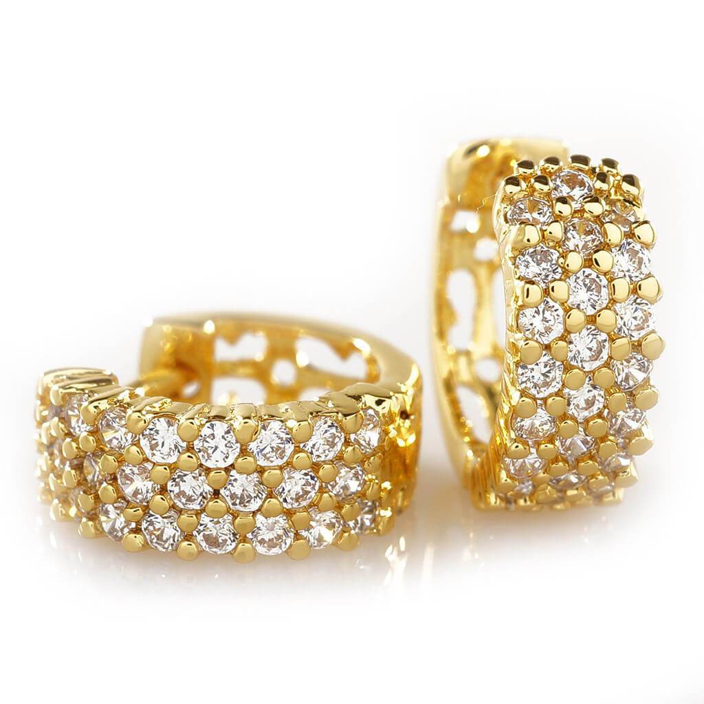 18k Gold 3 Row Huggie Hoop Earrings Nivs Bling