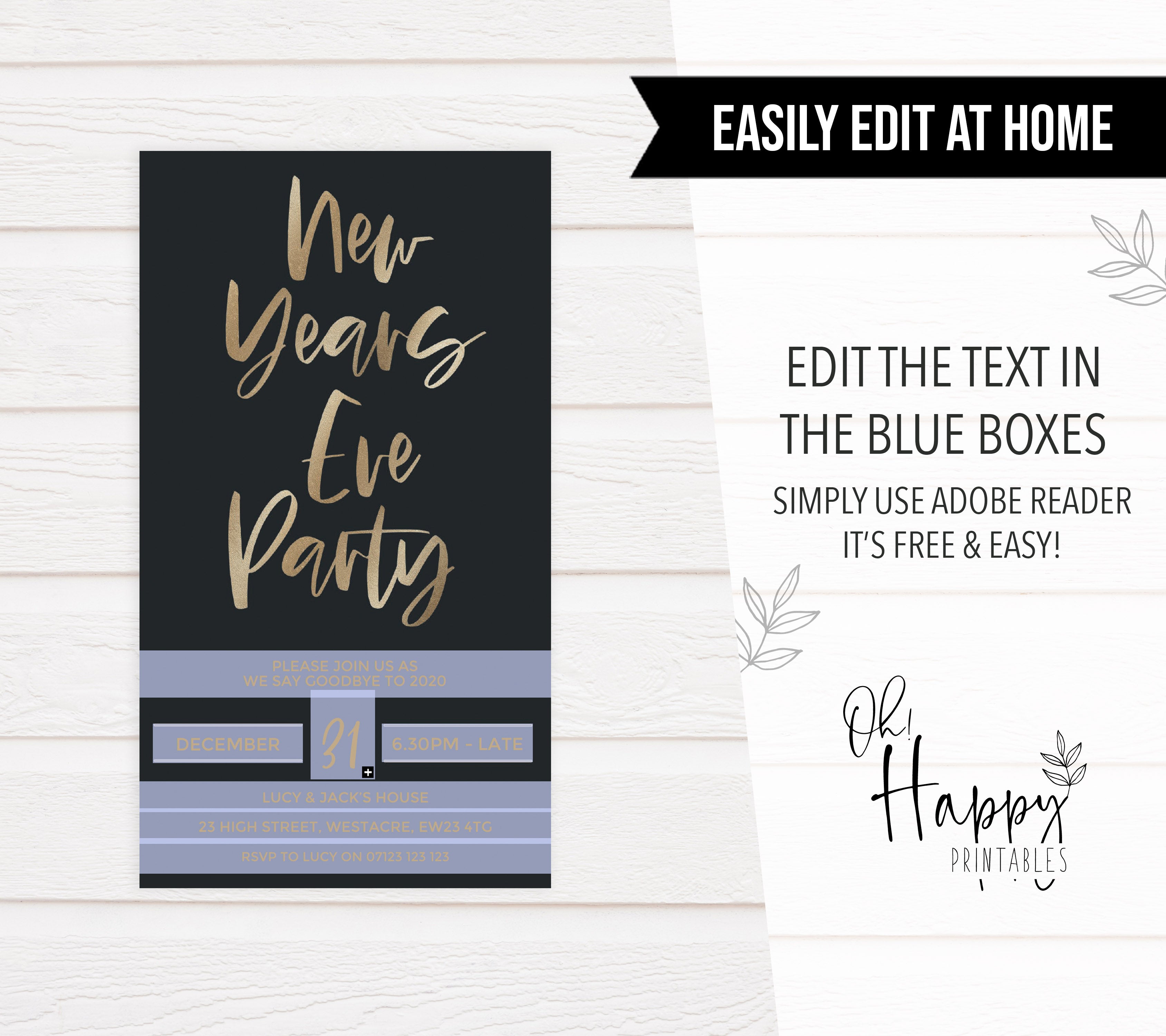 Editable New Years Eve Invitation New Years Eve Invitations