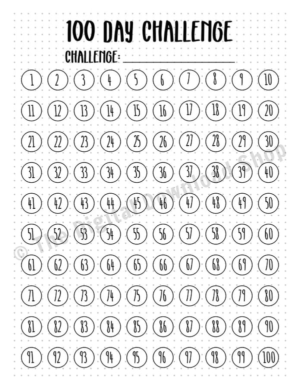 Free Printable 100 Day Challenge Chart