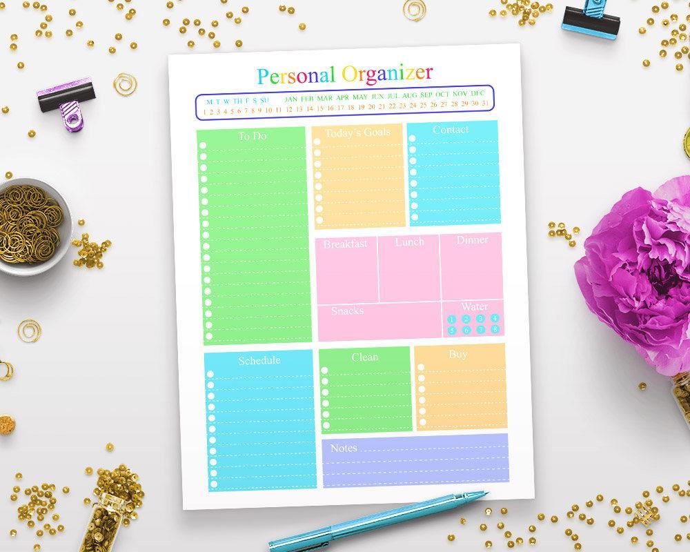 Personal Organizer Daily Planner Printable The Digital Download Shop