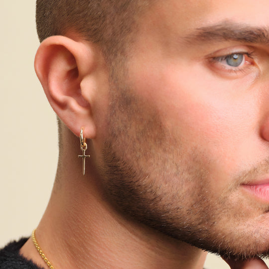 Dagger Cross Earring Mens Gold Single Earring Jaxxon