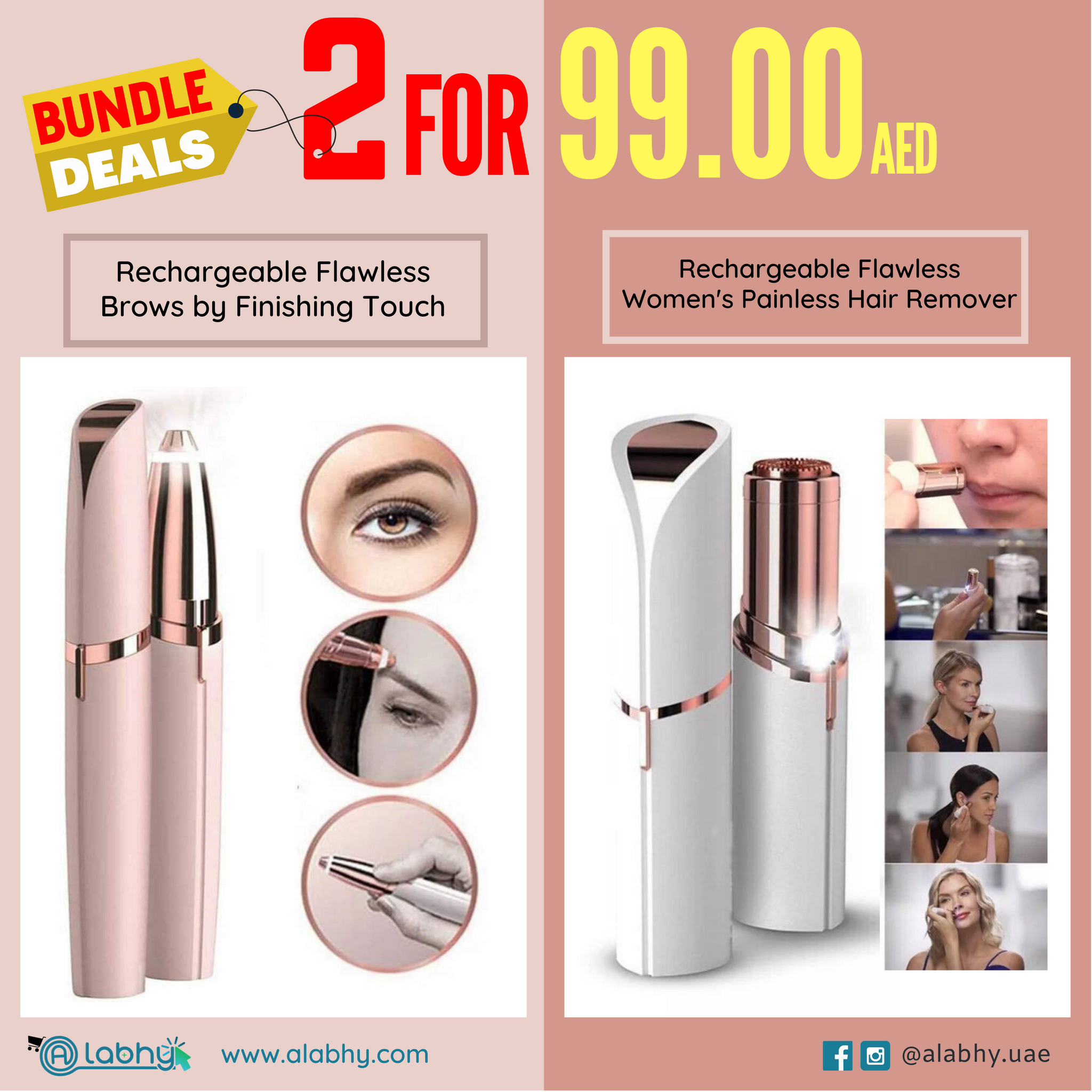 2 In 1 Bundle Two Rechargeable Flawless Brows Painless Hair Removers