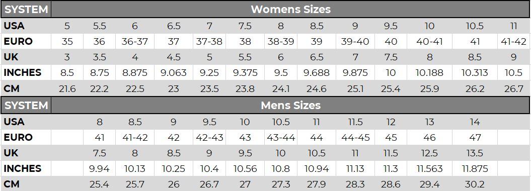 American Boot Size Chart