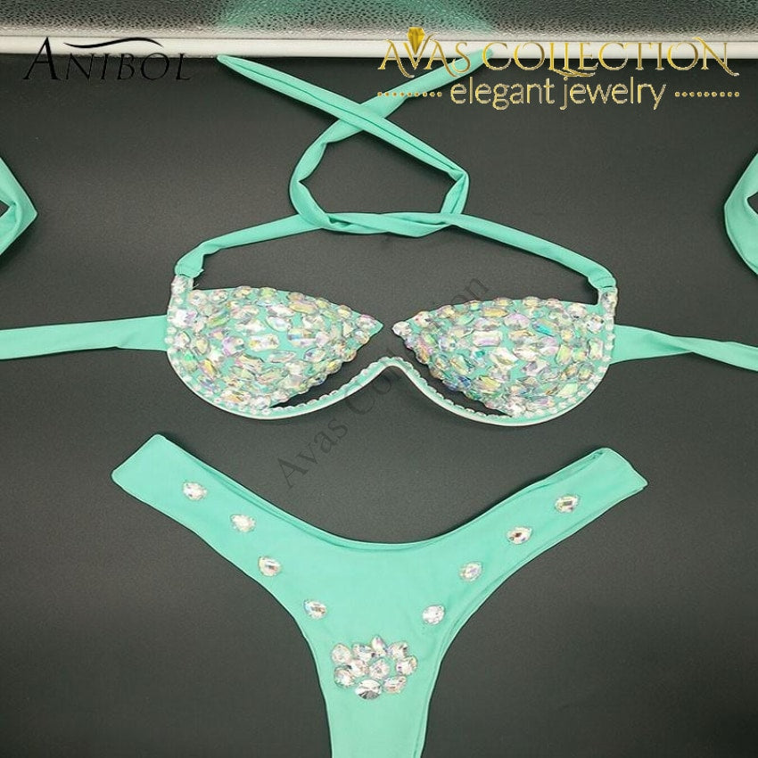 Luxury Rhinestone Thong Bikini 2018 Crystal Diamond Swimsuit Push Up