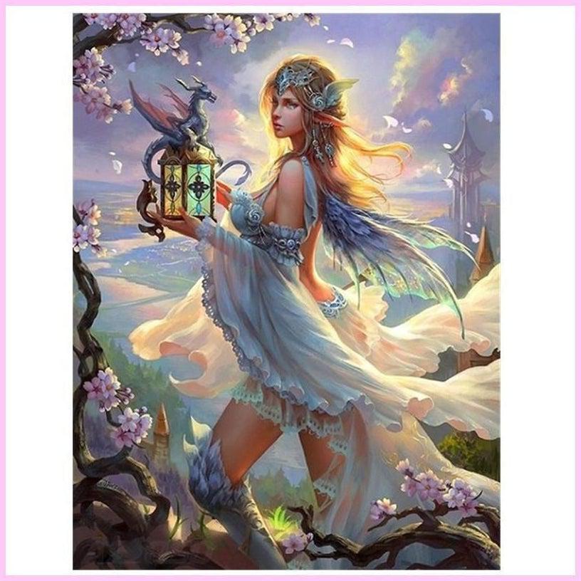 Fairy Elf And Her Dragon Premium Diy Diamond Painting Kit Full
