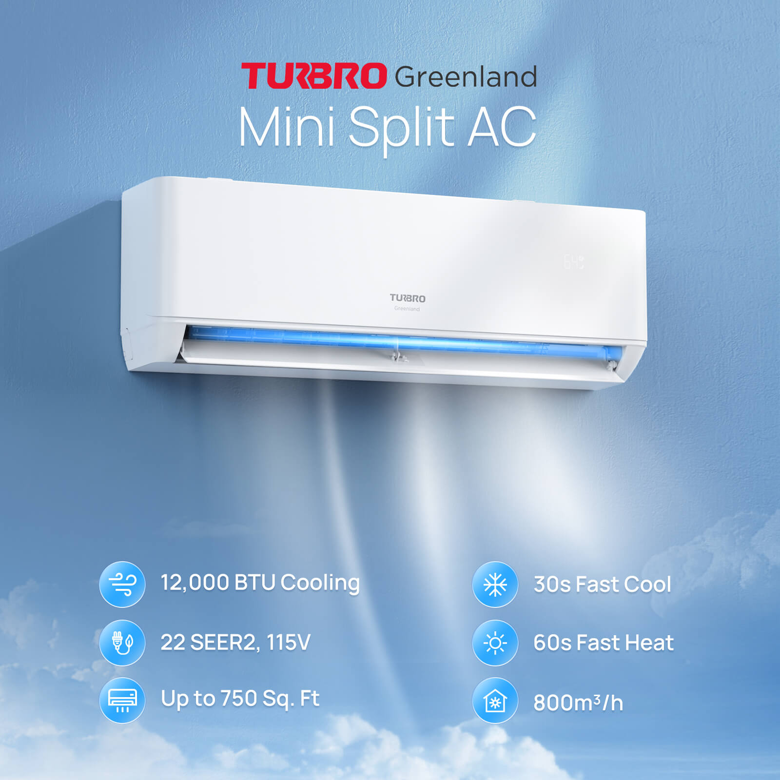 Turbro 12000 Btu Ductless Mini Split Ac With Wifi Inverter System And