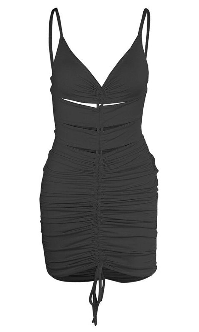 Just For Tonight Sleeveless Spaghetti Strap V Neck Cut Out Ruched Body