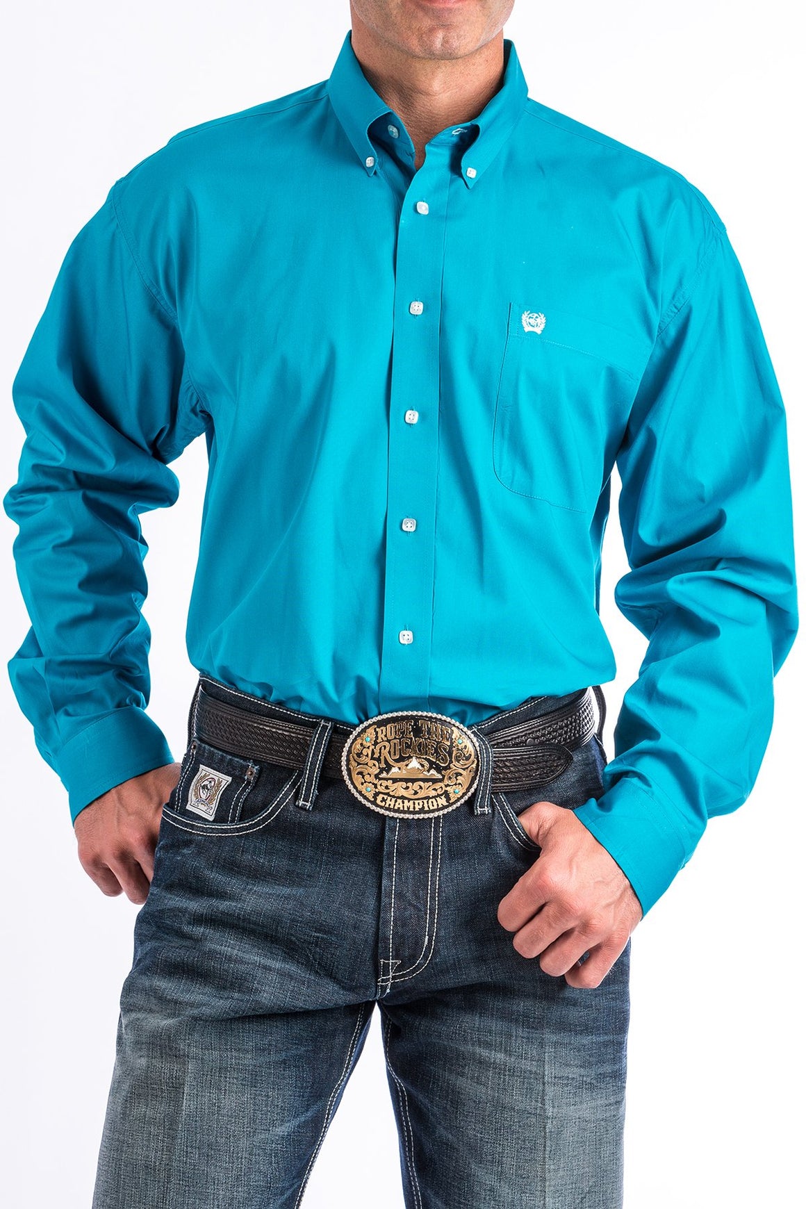 Cinch Mens Solid Teal Button Down Western Shirt Mtw1103800 Haegles