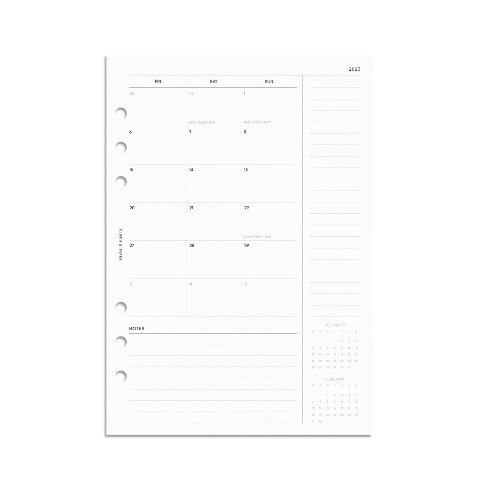 2023 Dated Planner Inserts Vertical Weekly Lined Cloth And Paper