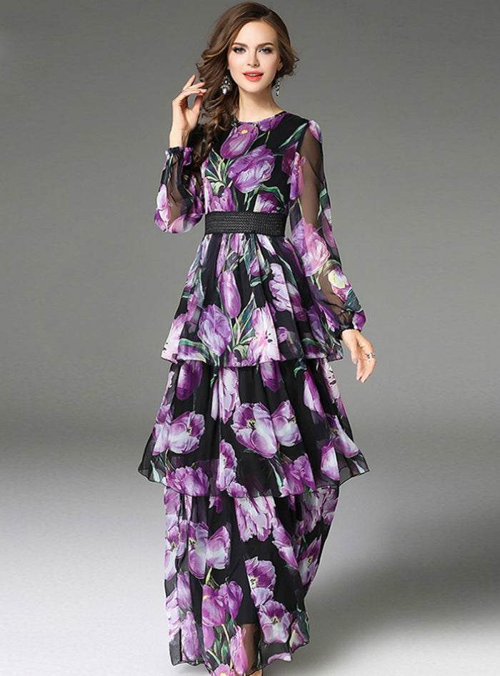 Floral Printed Maxi Dress Early Chiffon Long Party Dress Lilacoo