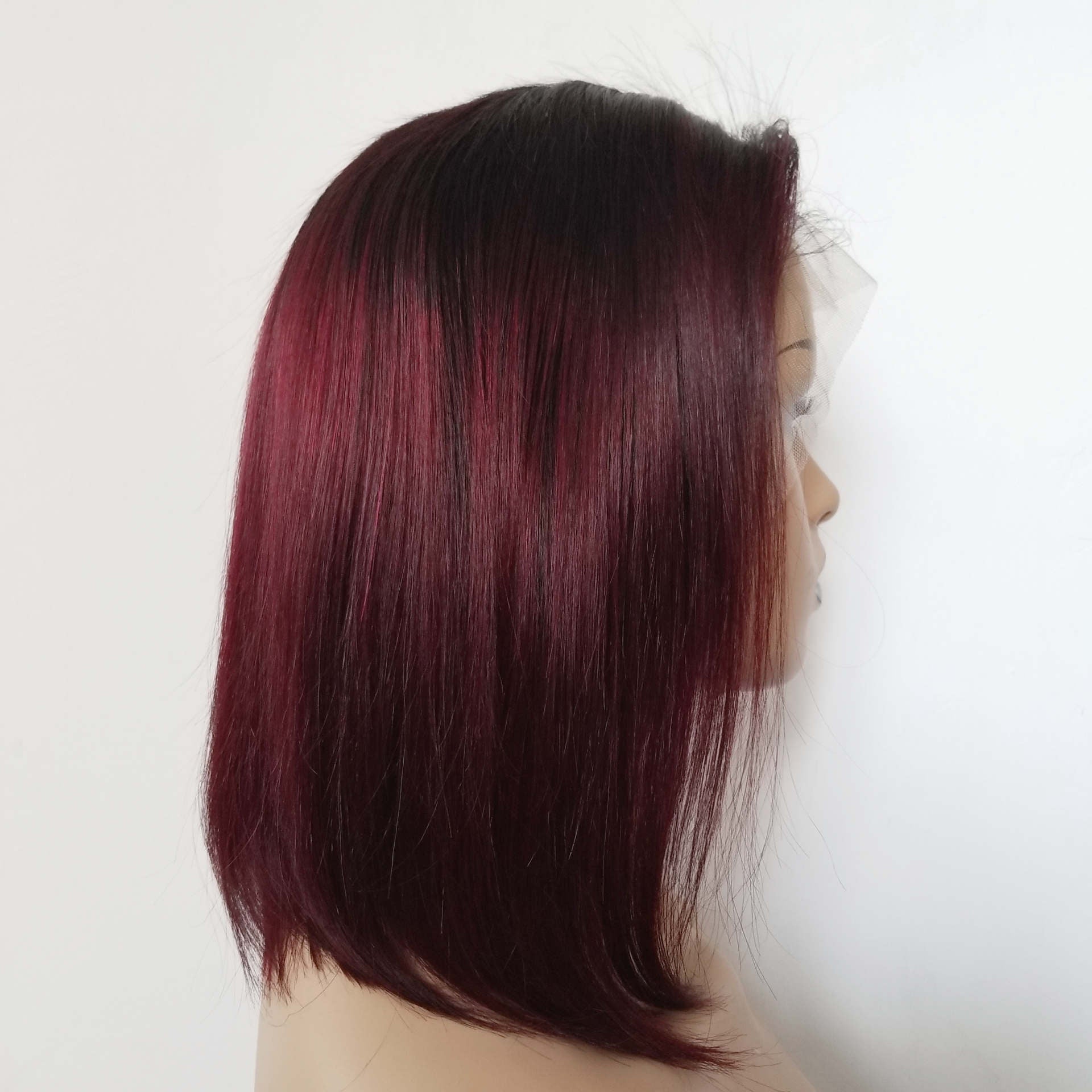 1b99j Ombre Wine Red Color 13x4 Lace Front Bob Wig With Pre Plucked H