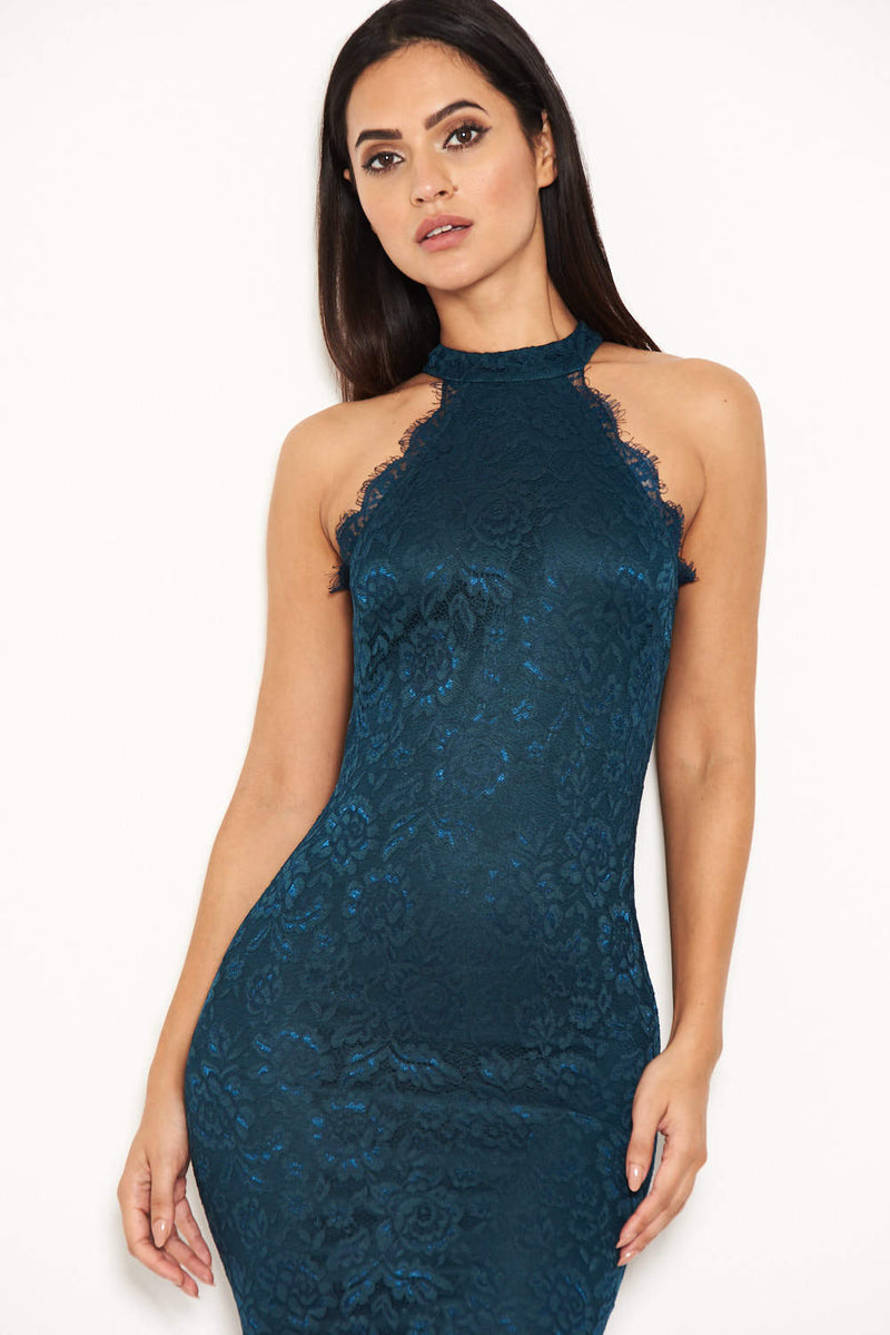 Teal Lace Halter Neck Midi Dress Ax Paris