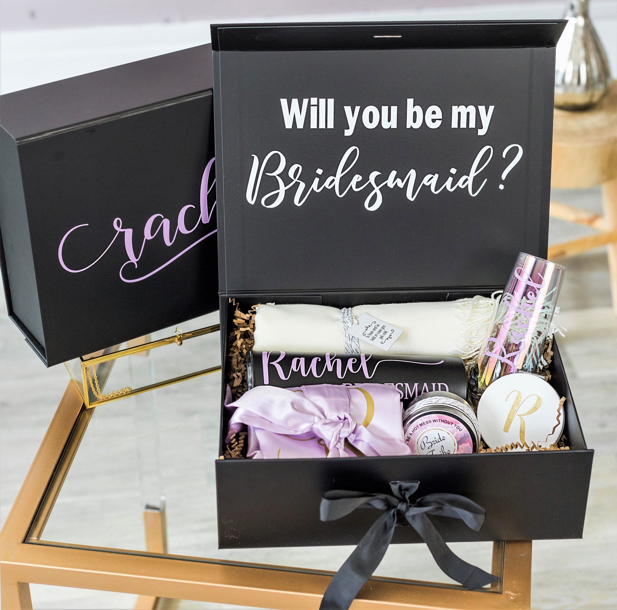Personalized Bridesmaid Black T Box For Diy Proposals Bridesmaid