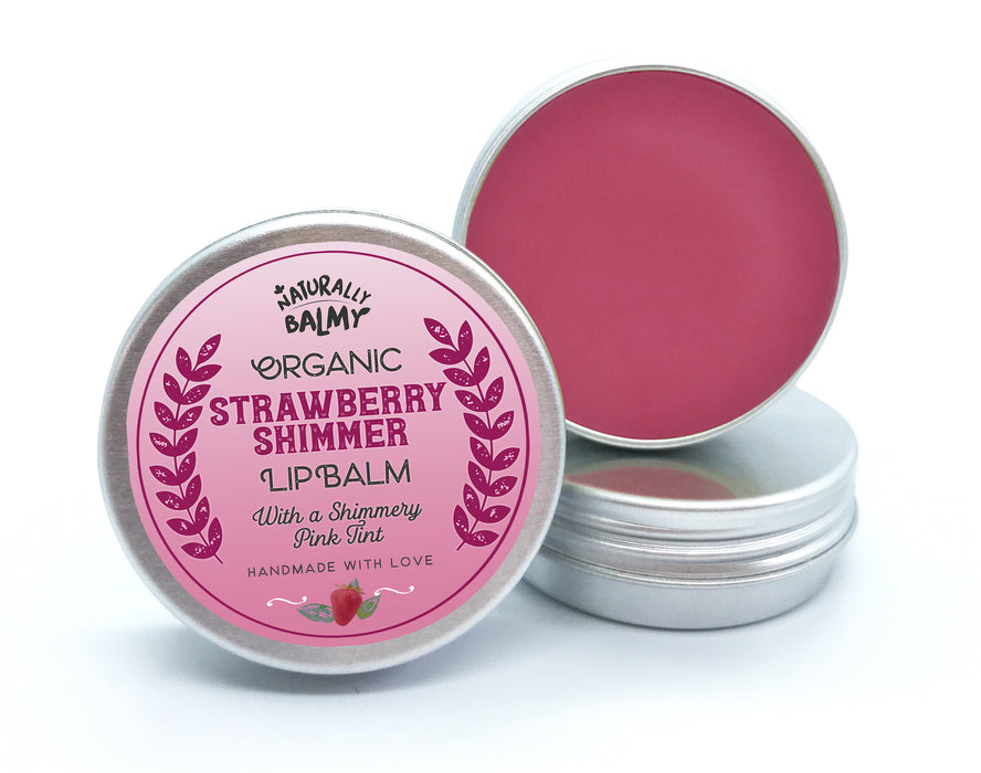 Organic Tinted Strawberry Shimmer Lip Balm — Naturally Balmy