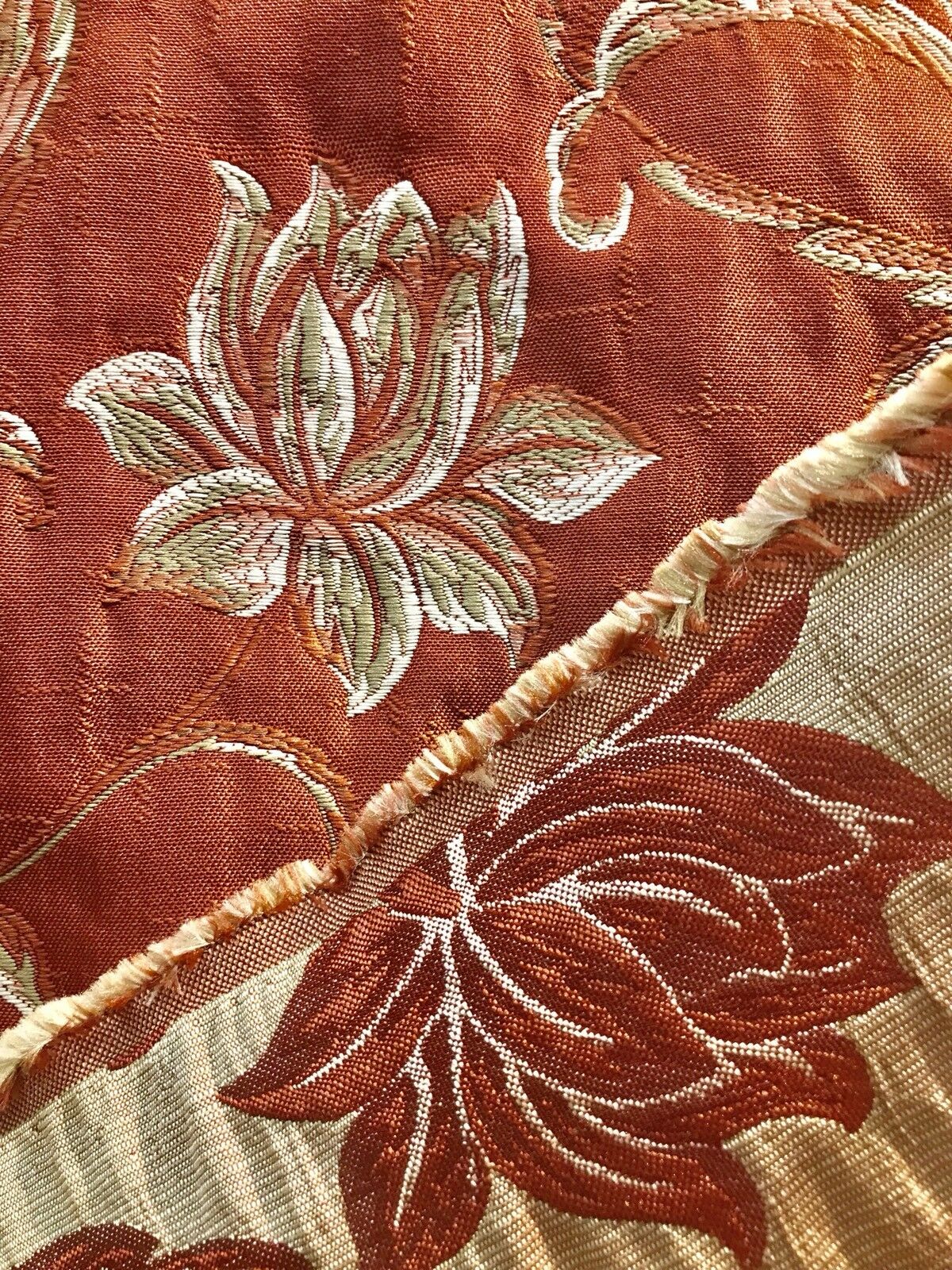 New Designer Quilted Brocade Floral Upholstery Fabric Rust Brick Red