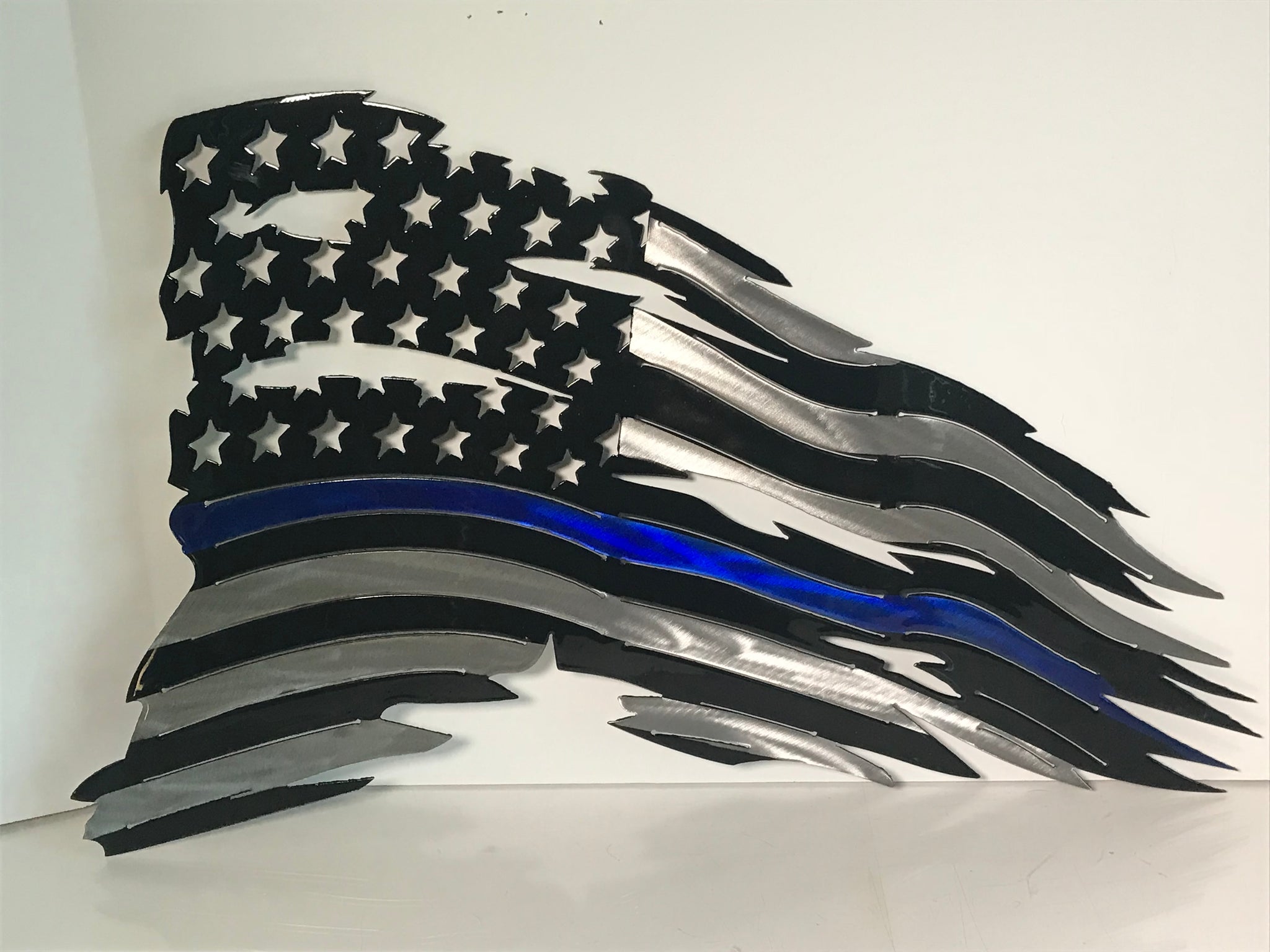 Thin Blue Line Metal Flag