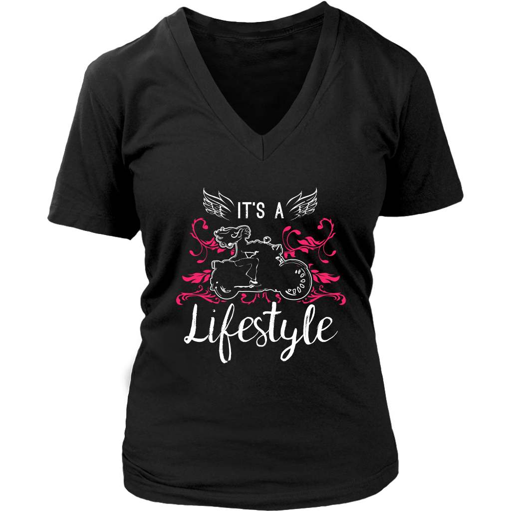 Pink Its A Lifestyle Womens V Neck T Shirt Short Sleeve Open Road