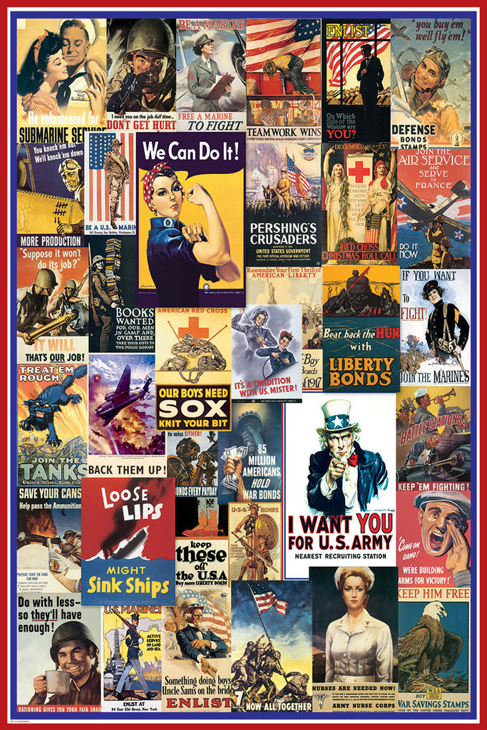 World War I And Wwii Vintage American Posters Collage 36 Reproductions