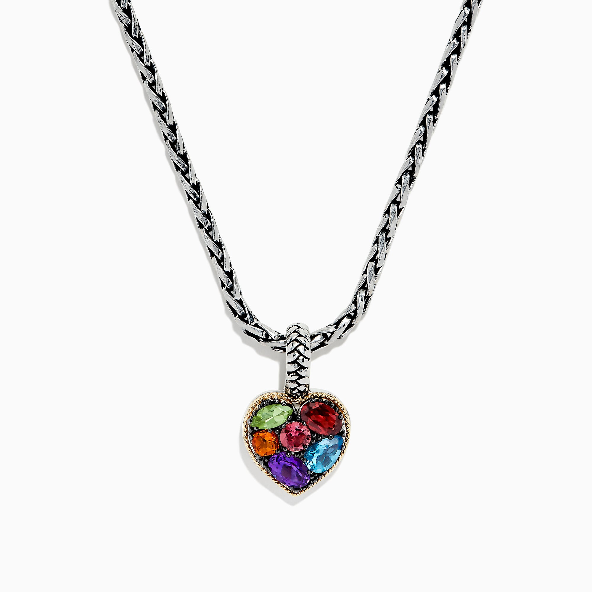 Effy 925 Sterling Silver And 18k Gold Multi Gemstone Heart Pendant 198