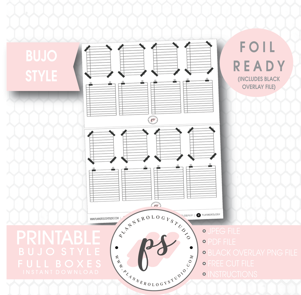 Bujo Bullet Journal Style Full Boxes Digital Printable Planner Sticker