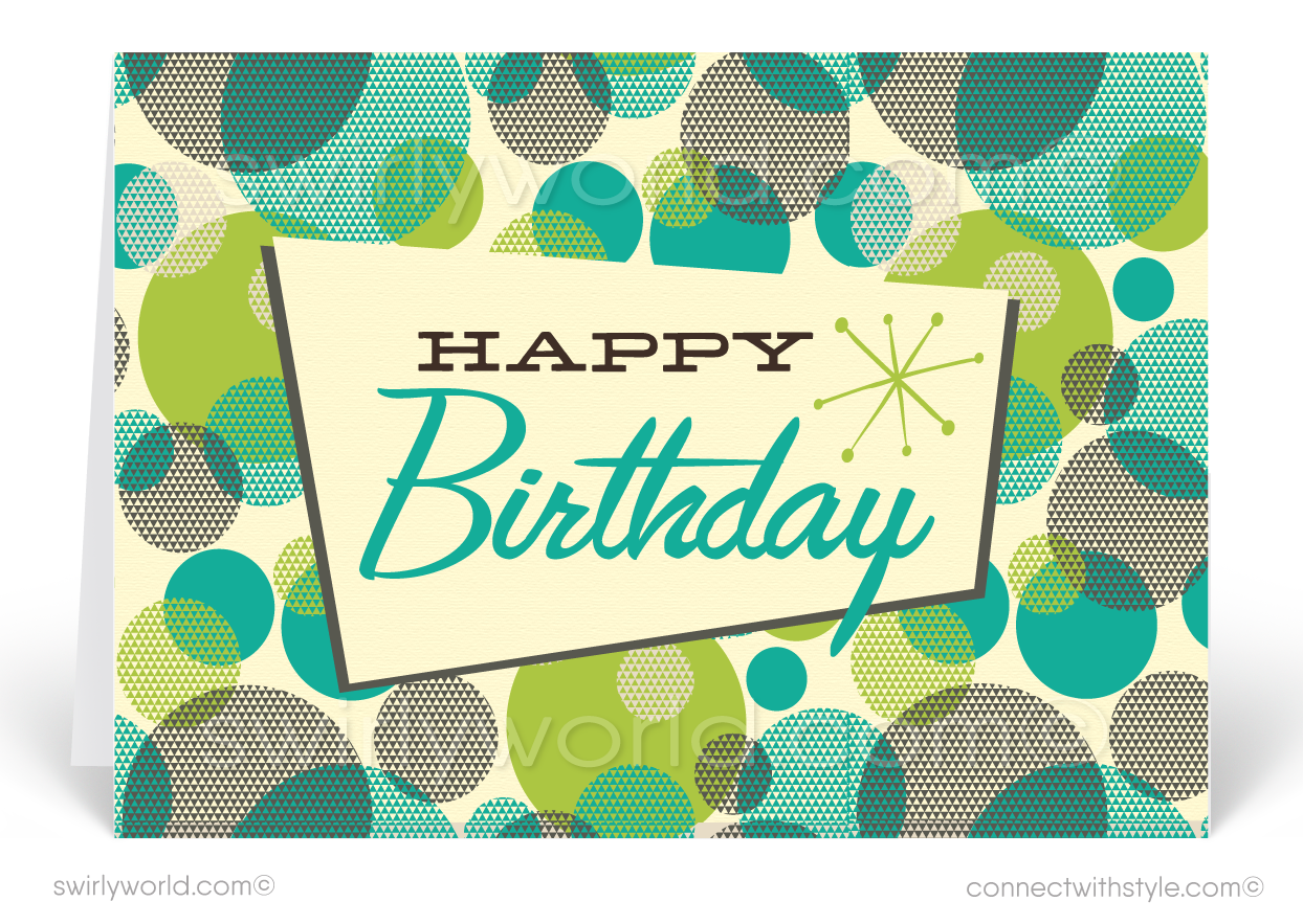 1950s Mid Century Modern Retro Mod Atomic Dots Happy Birthday Cards