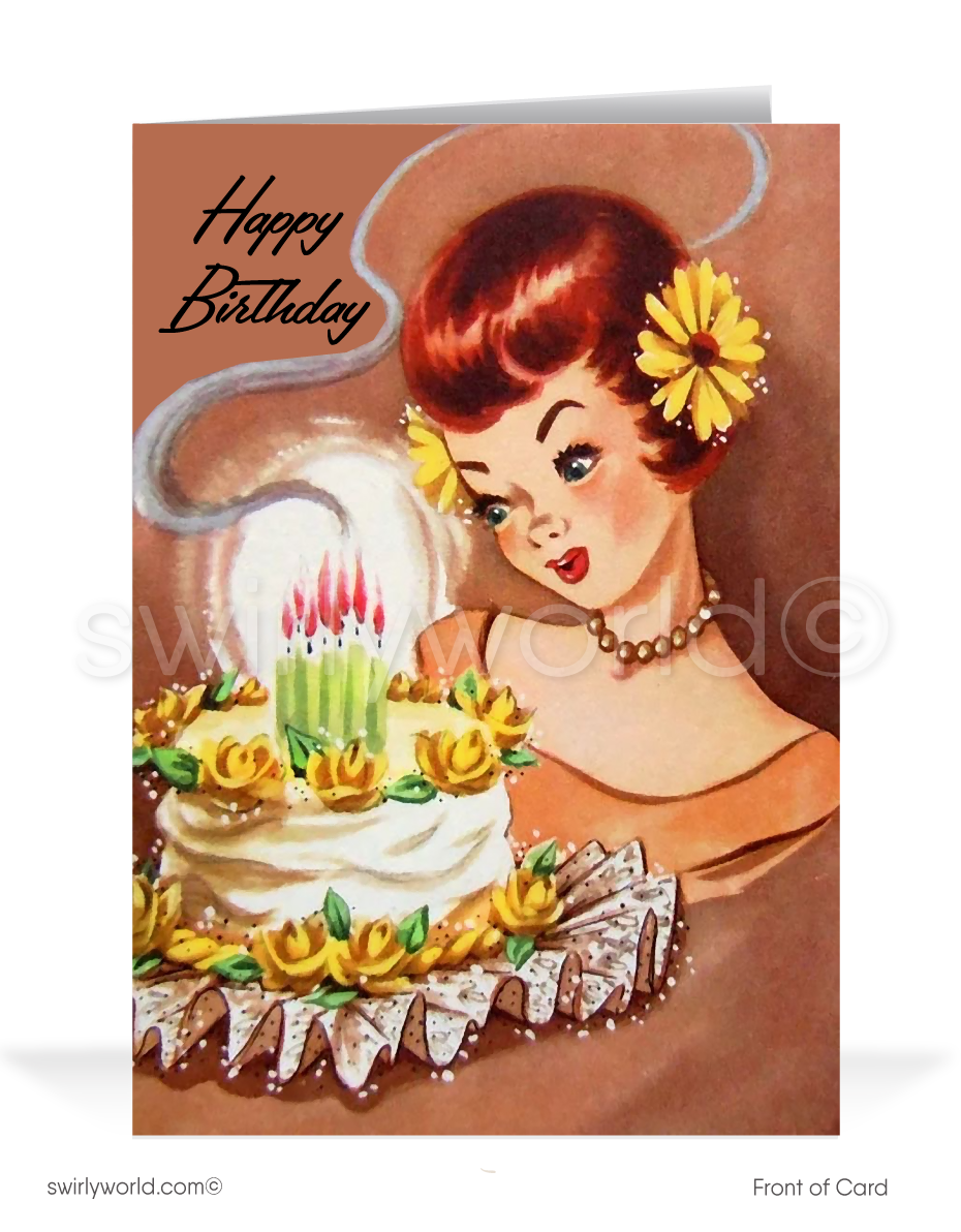 Retro Vintage Mid Century 1950s Happy Birthday Cards Swirly World Design