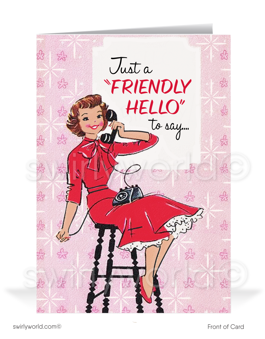 1950s Cute Retro Mid Century Style Vintage Happy Birthday Cards For W